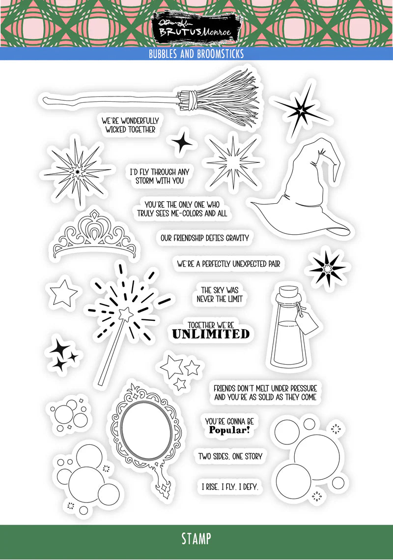 Brutus Monroe Bubbles And Broomsticks 6x8 Stamp Set Auzz Trinklets N