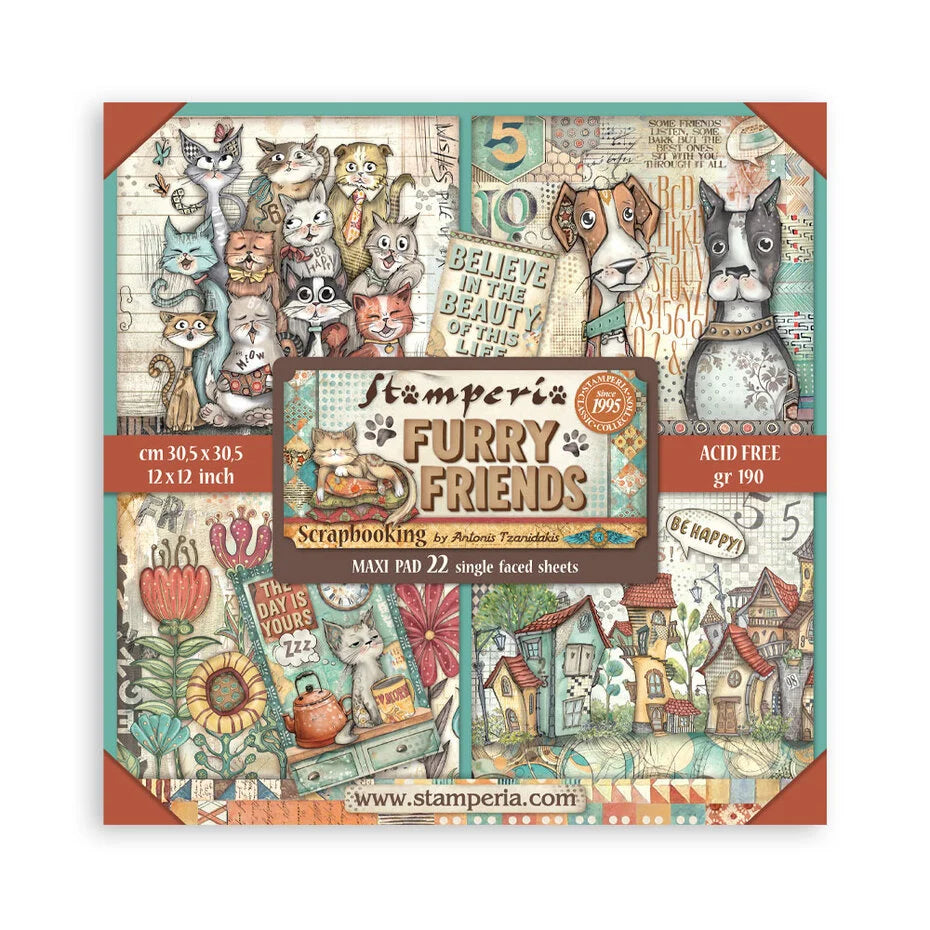 Stamperia Furry Friends 12x12 Inch Maxi Paper Pack (Single Face) (SBBX ...